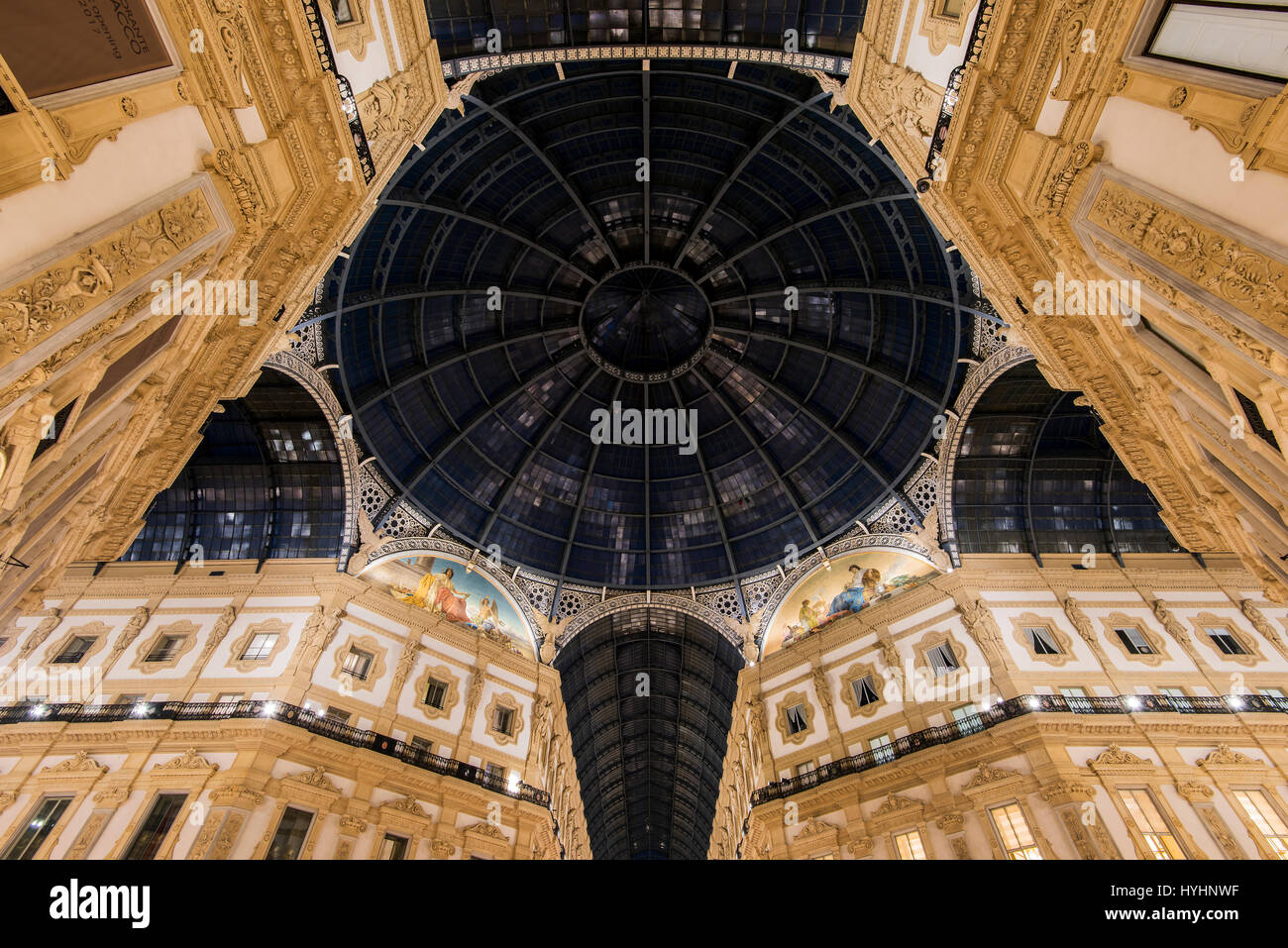 Night view of Galleria Vittorio Emanuele II shopping arcade, Milan ...