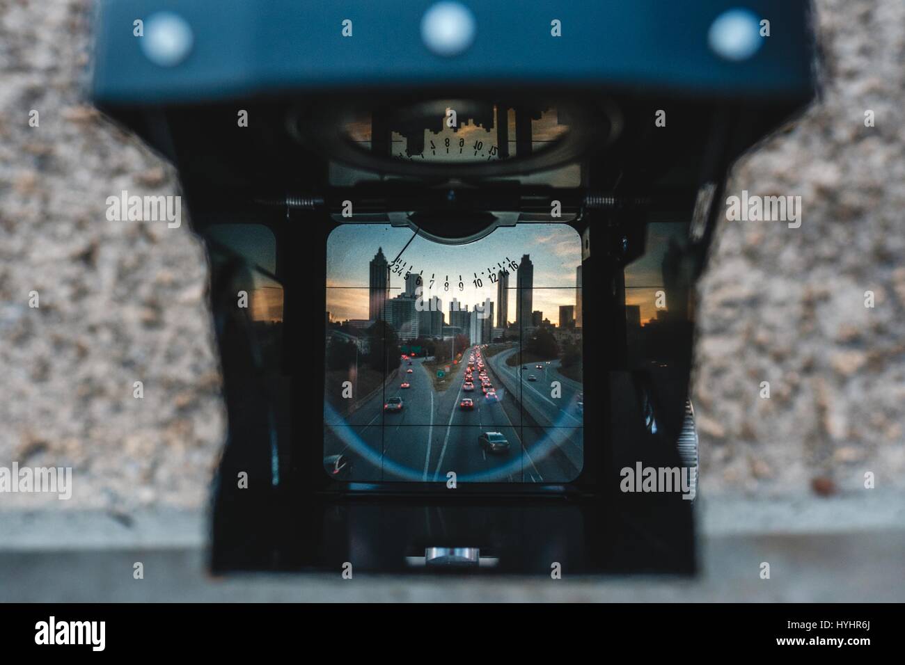 City skyline through viewfinder of old medium format camera Stock Photo ...