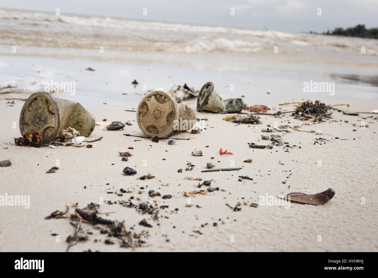 Enviromental pollution - garbage on a beach Stock Photo - Alamy