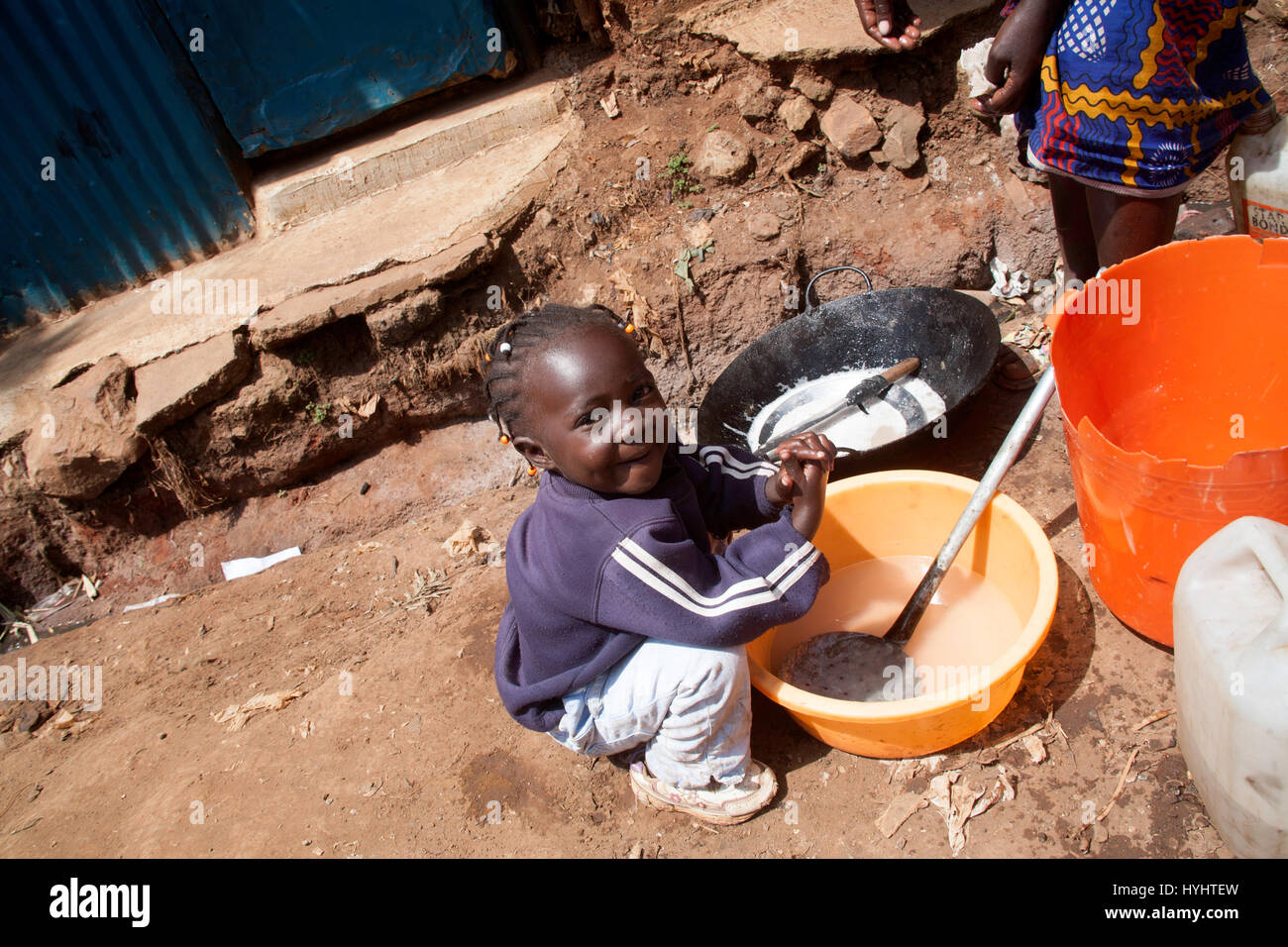 A small child in the streets of Kibera slums, Nairobi, Kenya, East ...