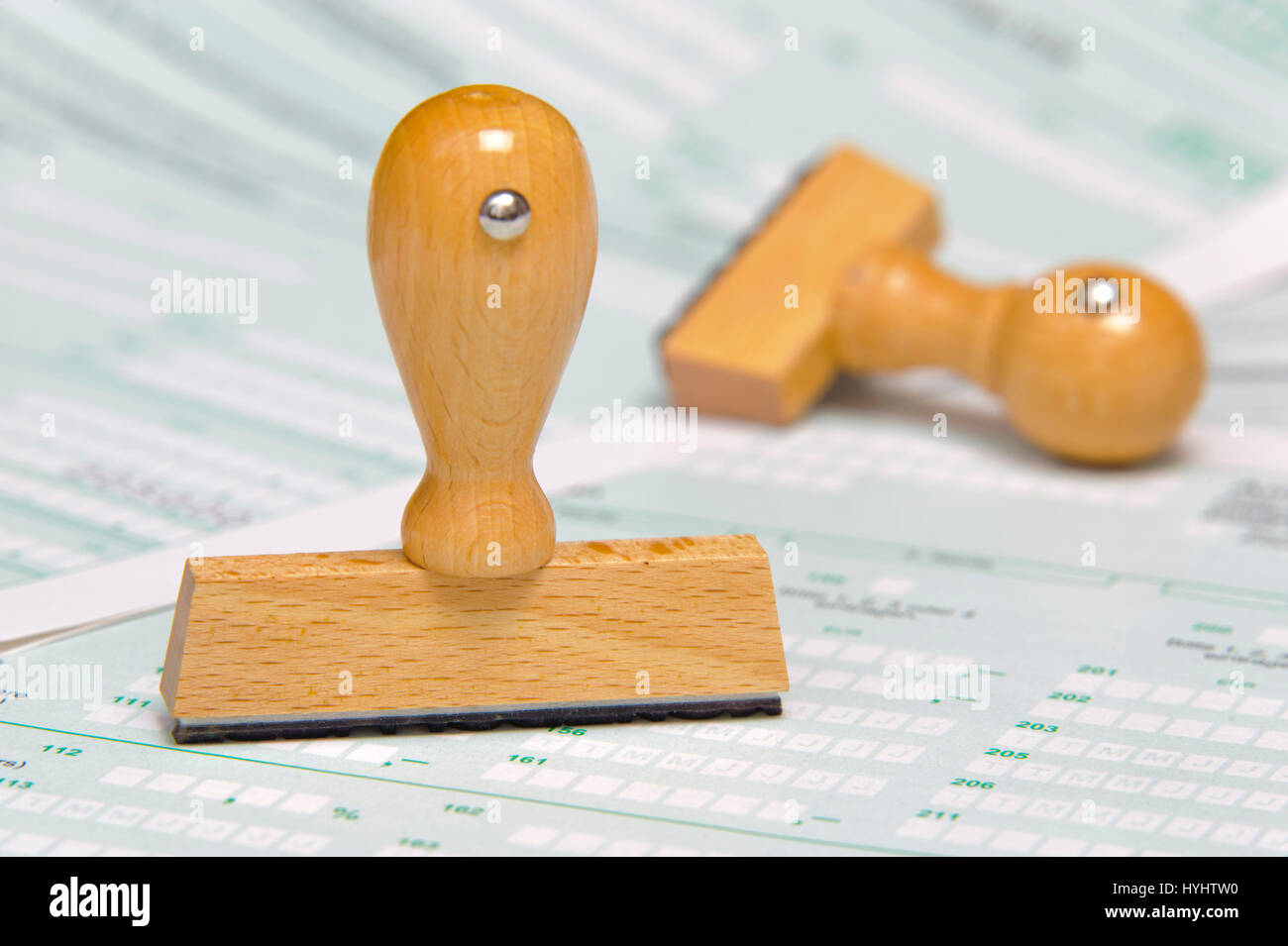 form documents and blank rubber stamp ready for your text Stock Photo ...