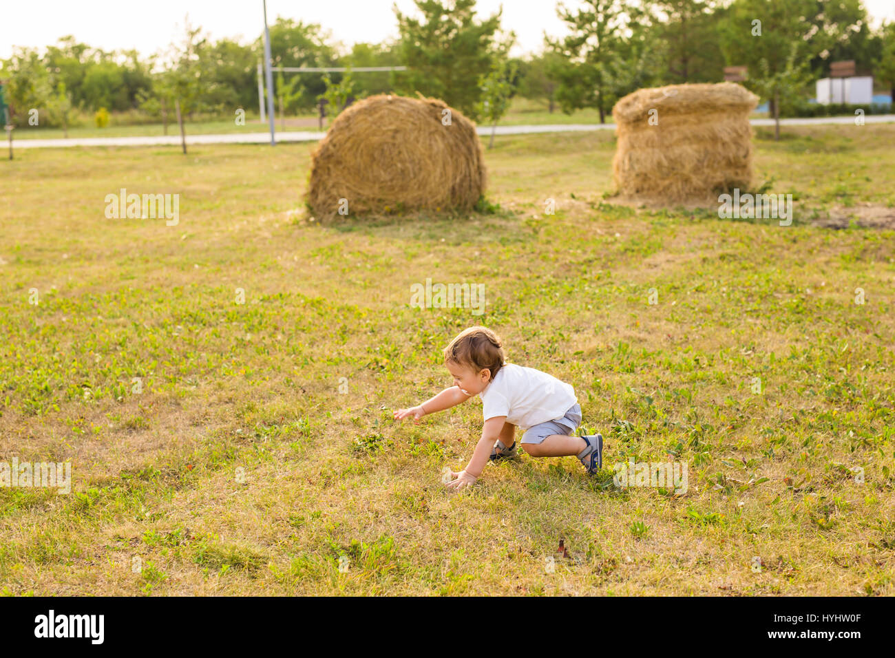 little boy playing in summer nature Stock Photo - Alamy