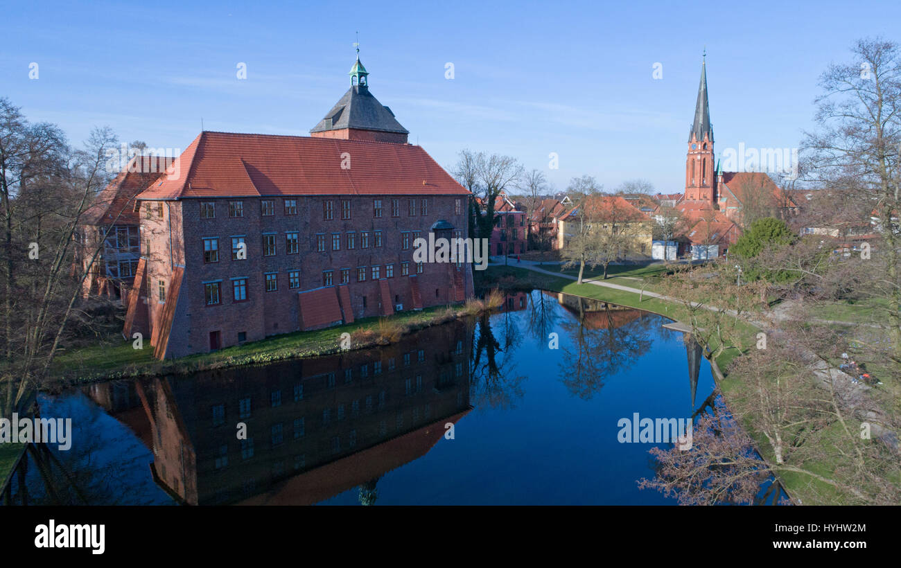 aerial photo of castle and church, Winsen/Luhe, Lower Saxony, Germany ...