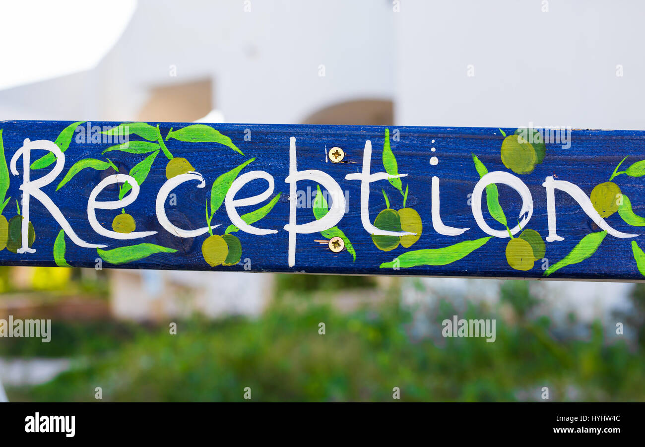 Hotel reception sign Stock Photo - Alamy