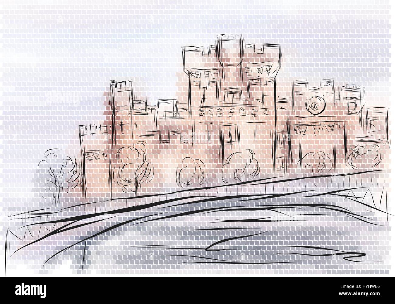 windermere. abstract illustration of castle on multicolor background ...