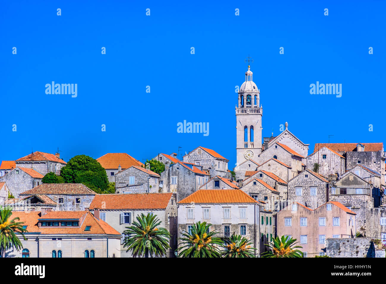 Picturesque idyllic view at old city center of town Korcula, Croatia ...