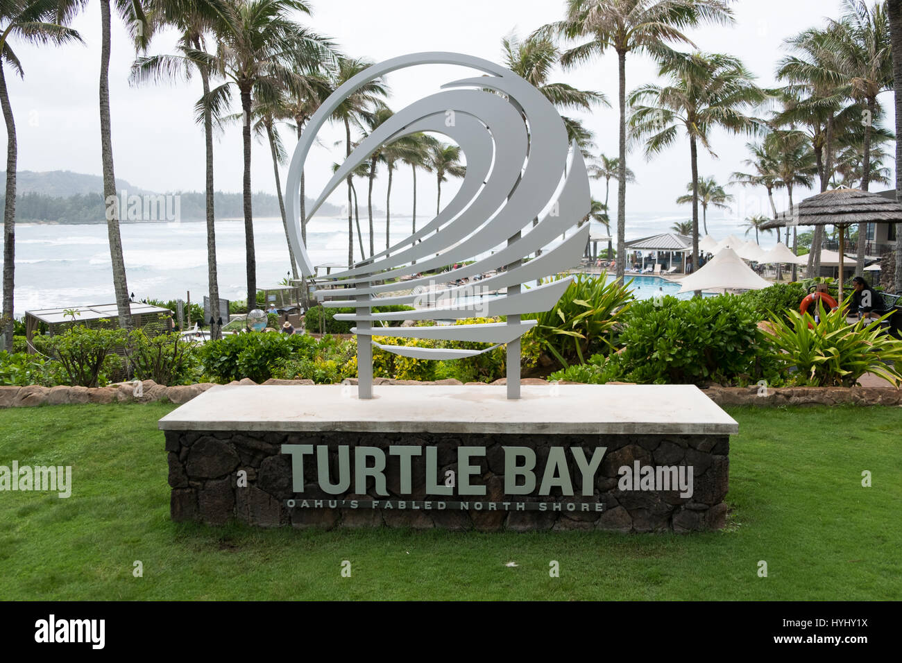 TURTLE BAY, OAHU, HAWAII - FEBRUARY 19, 2017: Sign for Turtle Bay Oahu ...