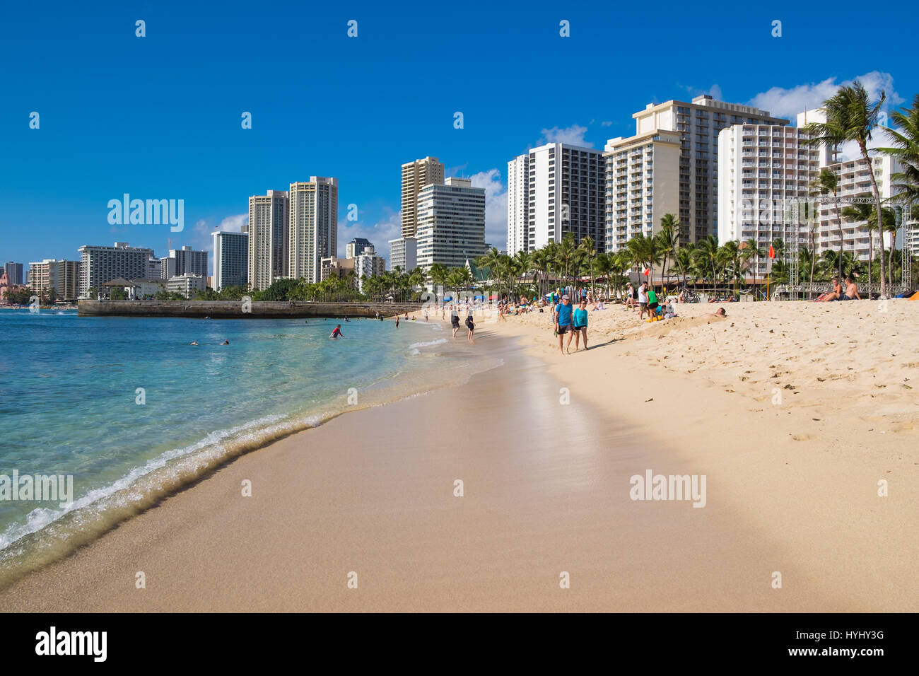 HONOLULU, OAHU, HAWAII - FEBRUARY 22, 2017: Waikiki Beach and the city ...