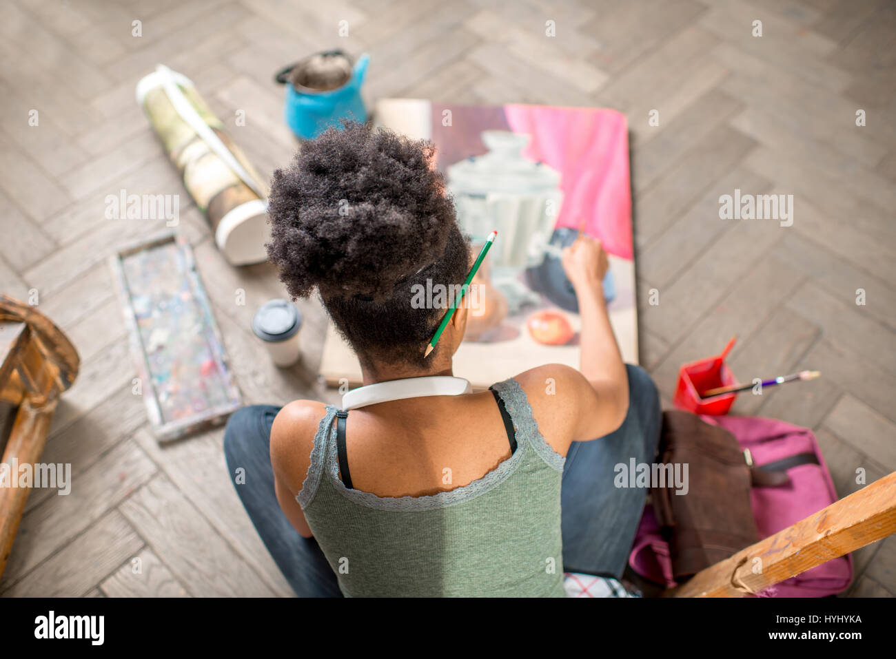 Student painting still life Stock Photo - Alamy