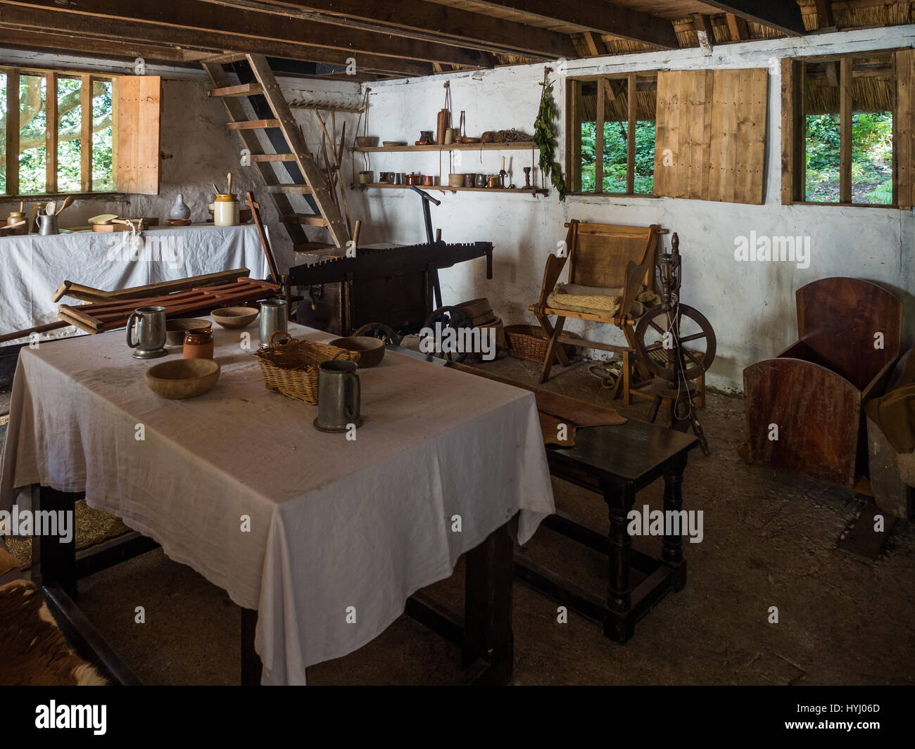 Inside a house at The Living History Village of Little Woodham in the ...