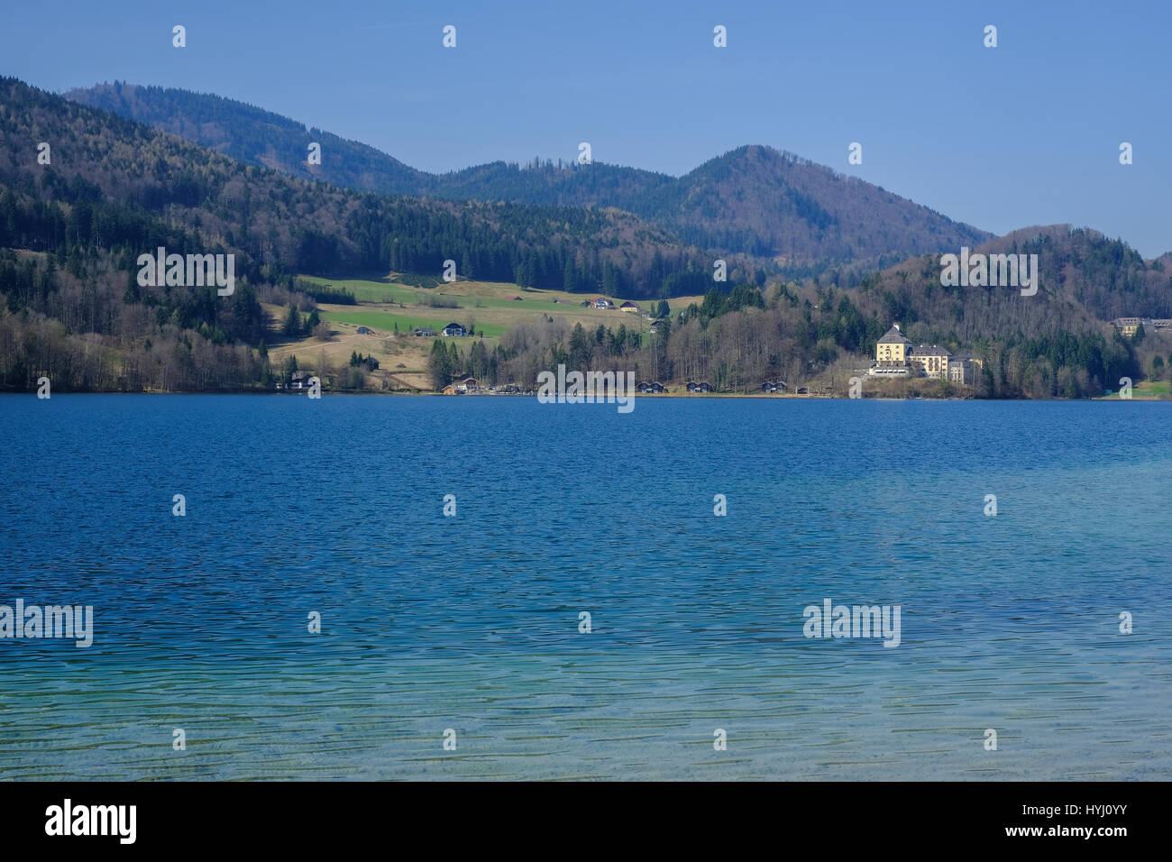 Austrian mountains seen behind lake Fuschlsee Stock Photo - Alamy
