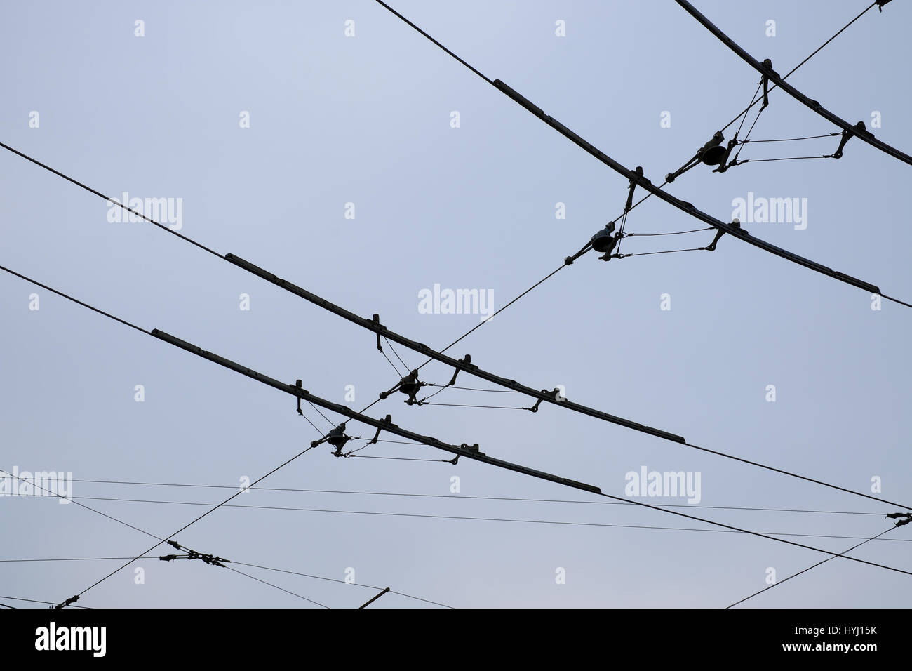 tram lines seen from below in Salzburg Stock Photo - Alamy