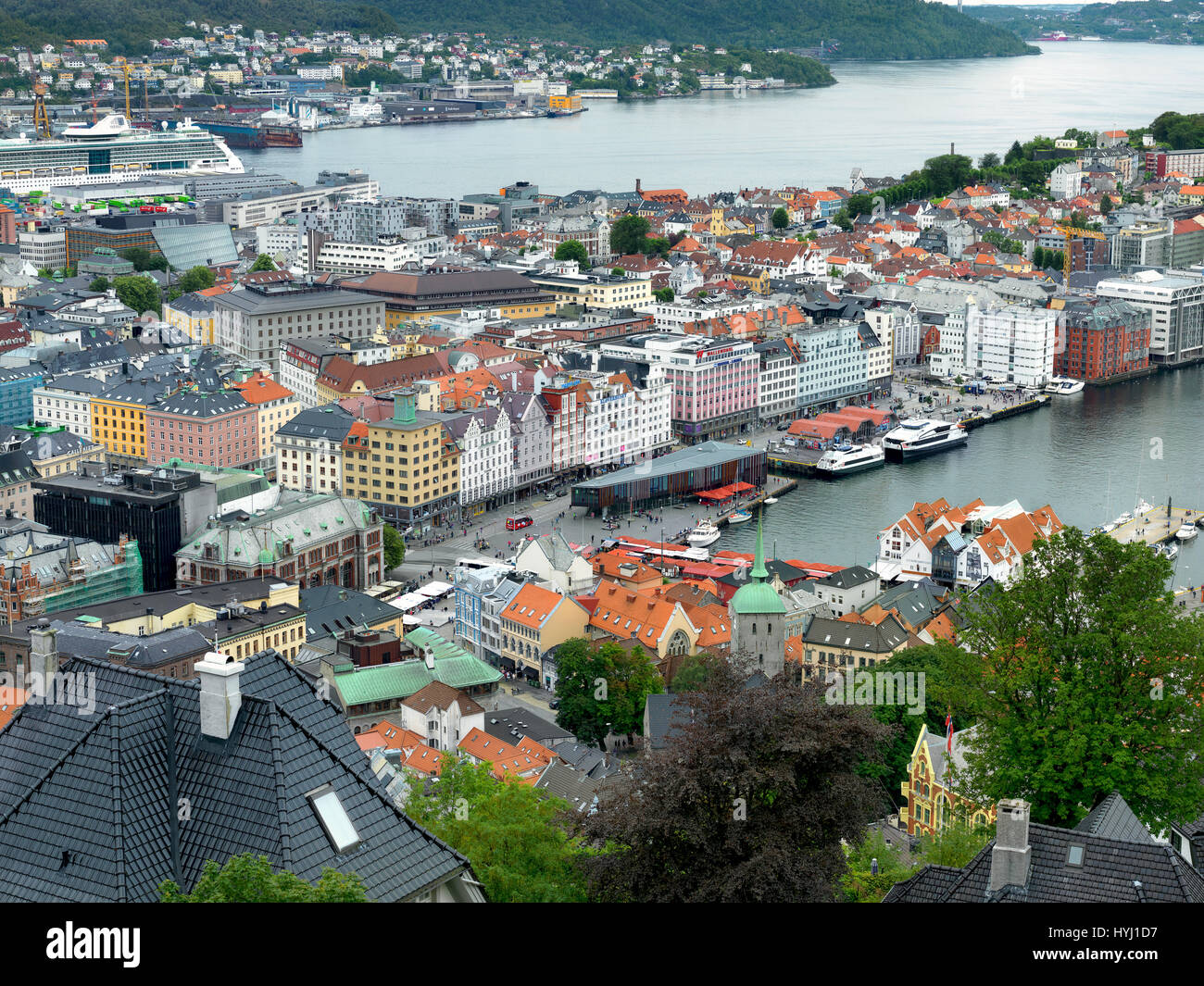 Top view of town and harbour. Norway, Scandinavia. Viewpoint from ...