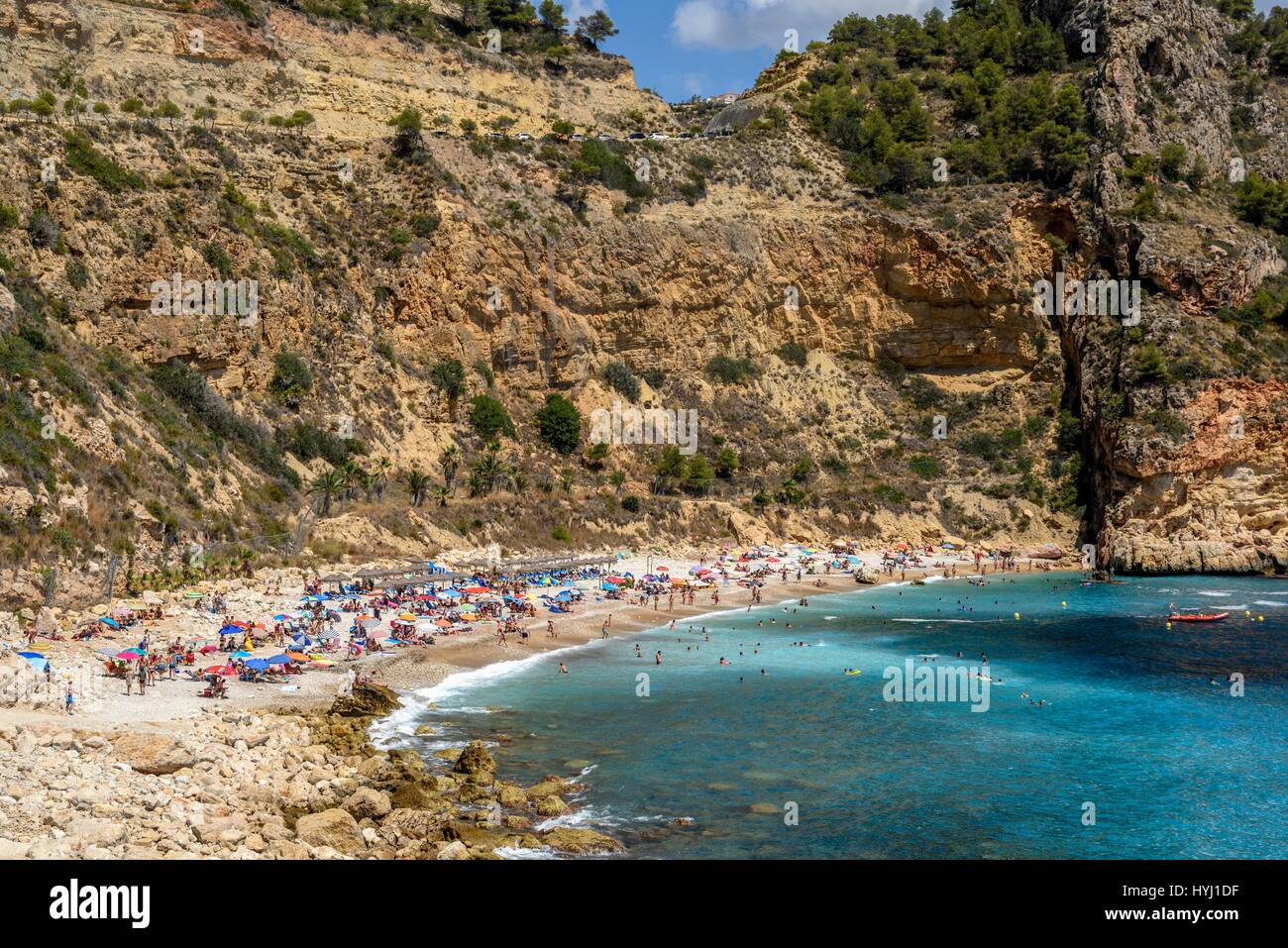 Bathers, Cala Moraig, beach Moraig near Benitachell, Costa Blanca ...