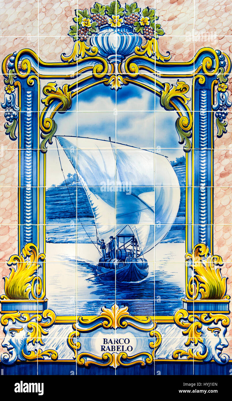 Hand-painted azulejo, ceramic tile with motif Rabelo boat for the ...