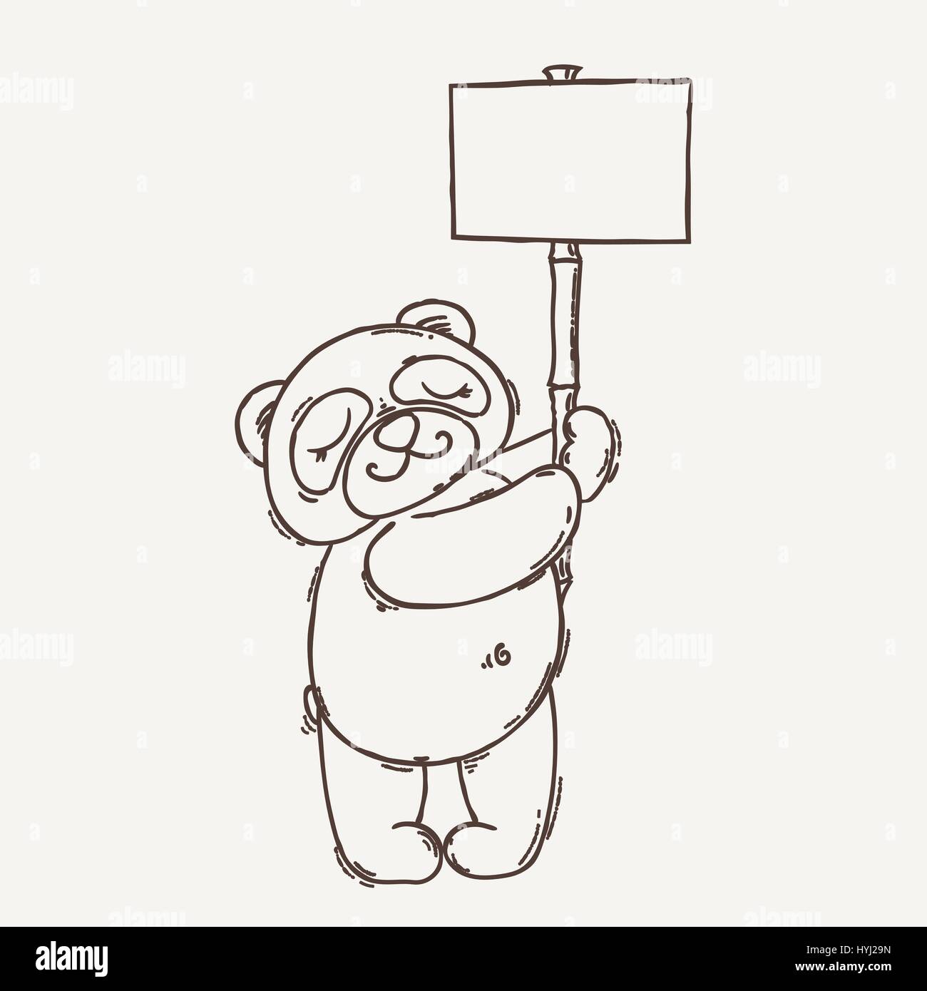 Cute panda with a poster on a bamboo stick. Wildlife, ecology, peace ...