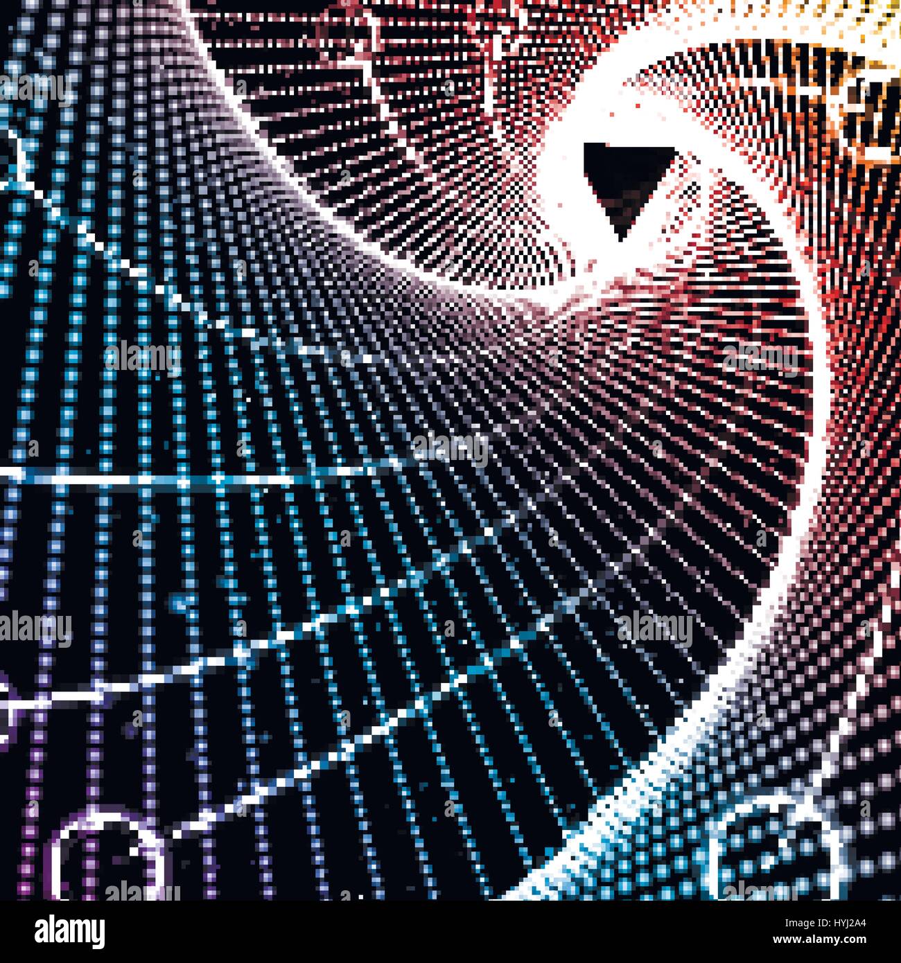 Vector infinite triangle space tunnel of glowing points and springs ...