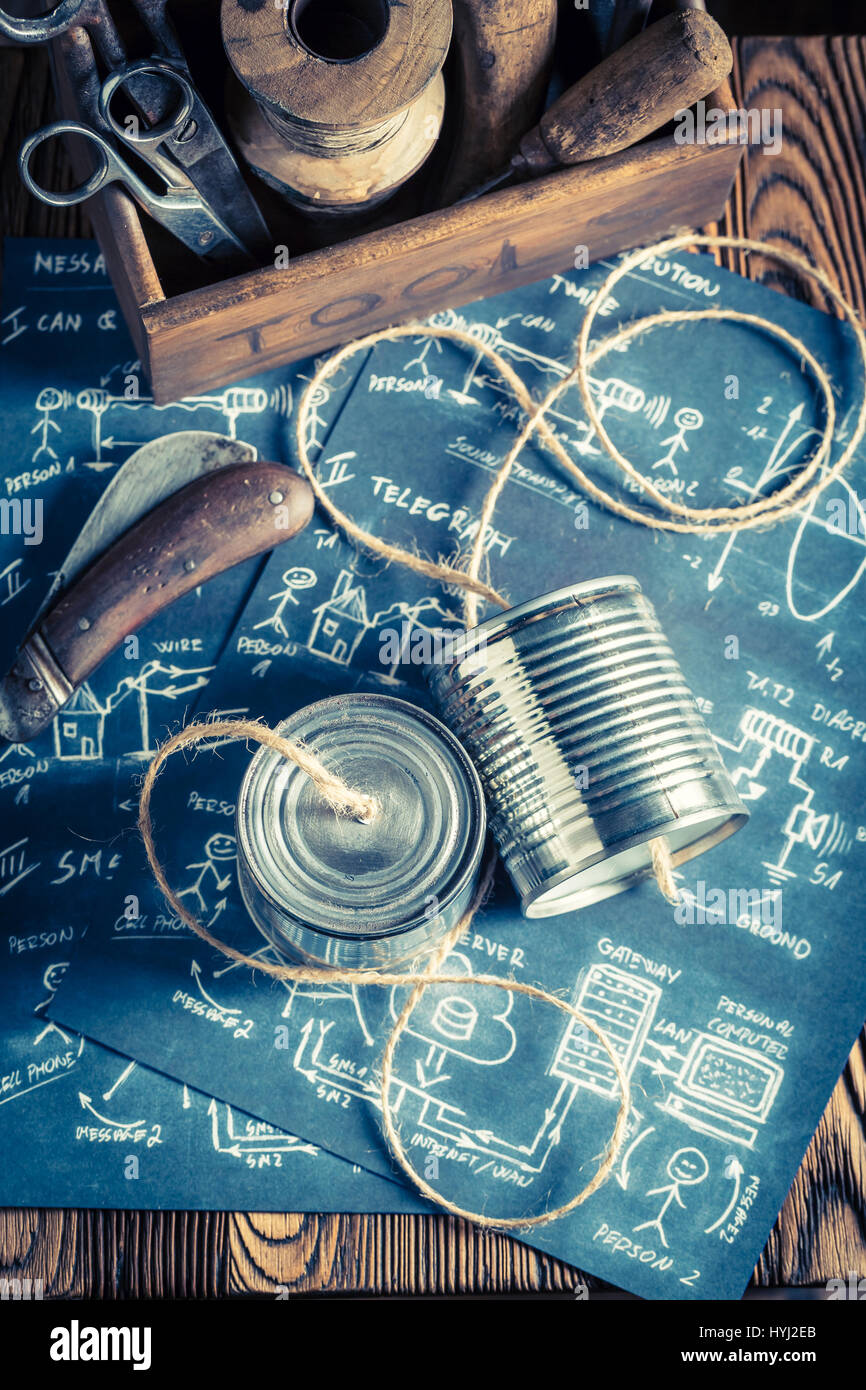 Homemade analog telephone as first communication device Stock Photo - Alamy