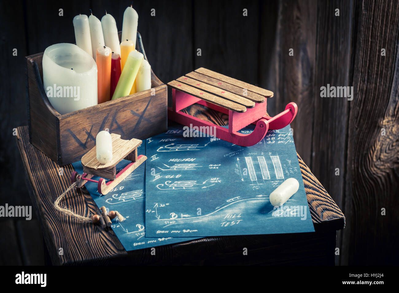 Homemade wooden sledge ready to use on snow Stock Photo - Alamy