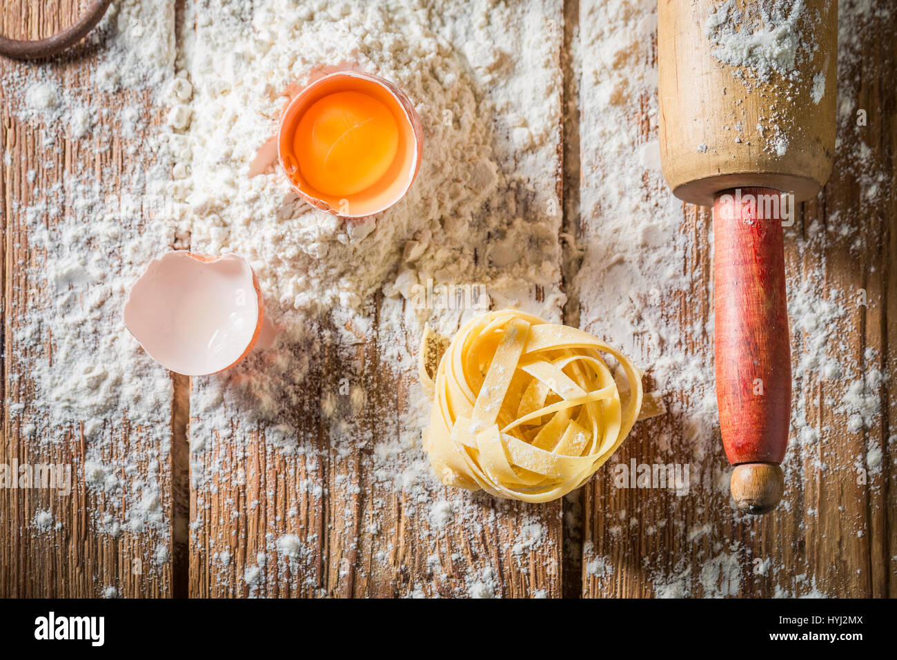 Ingredients for ingredients for pasta with flour and eggs Stock Photo ...