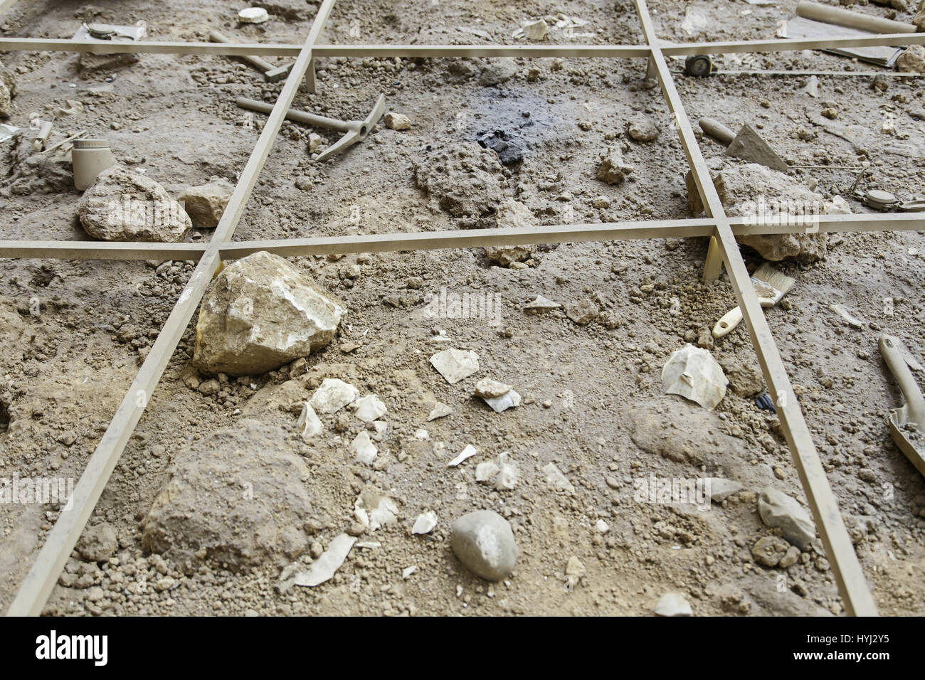 Archaeological excavation, detail of an ancient exploration, prehistory ...