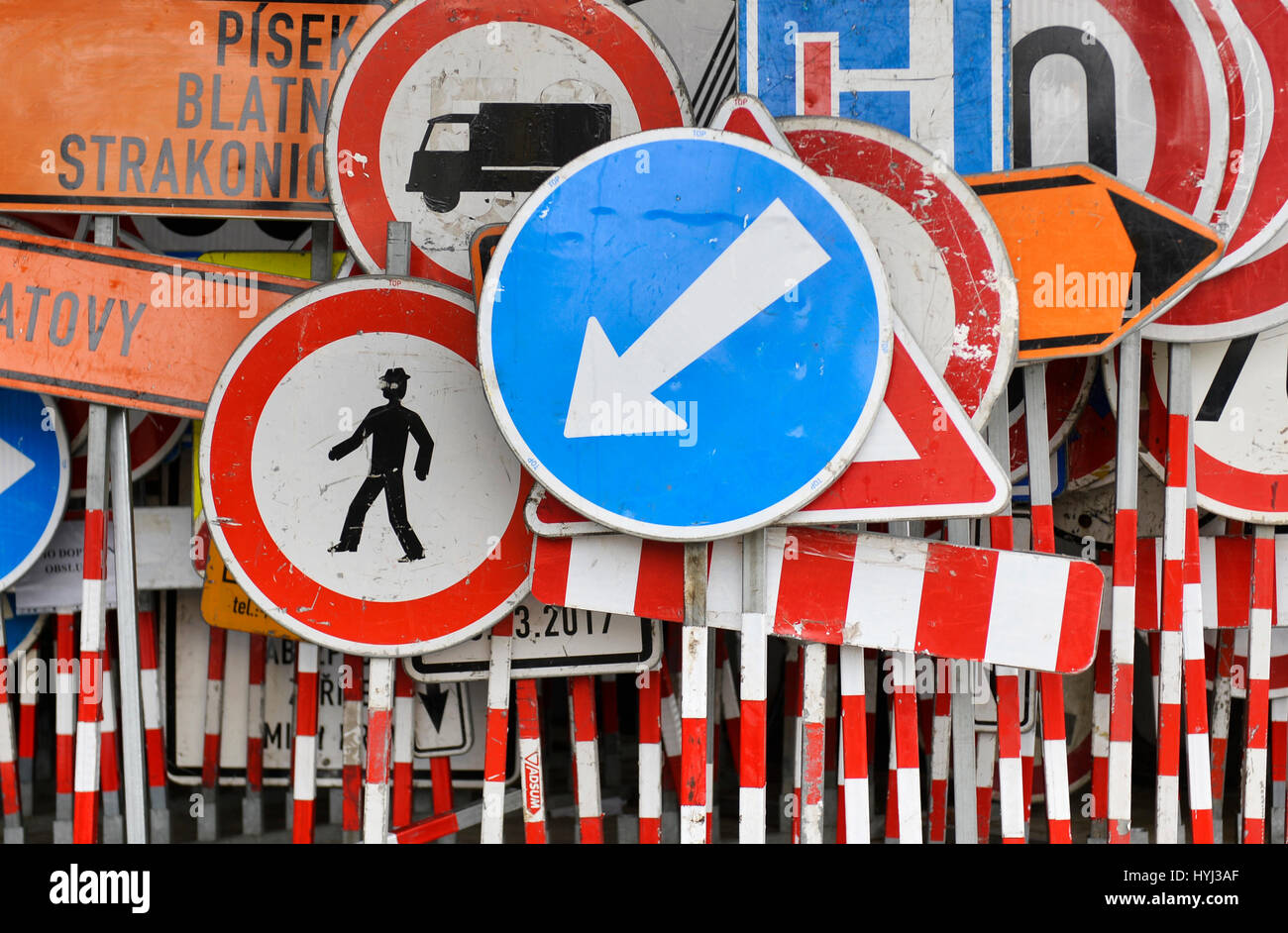 Line, Czech Republic. 04th Apr, 2017. Traffic signs stand in ...