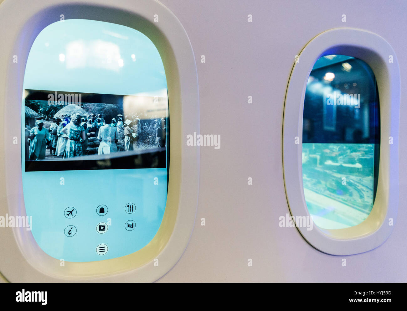 Hamburg, Germany. 04th Apr, 2017. Digital airplane windows with ...
