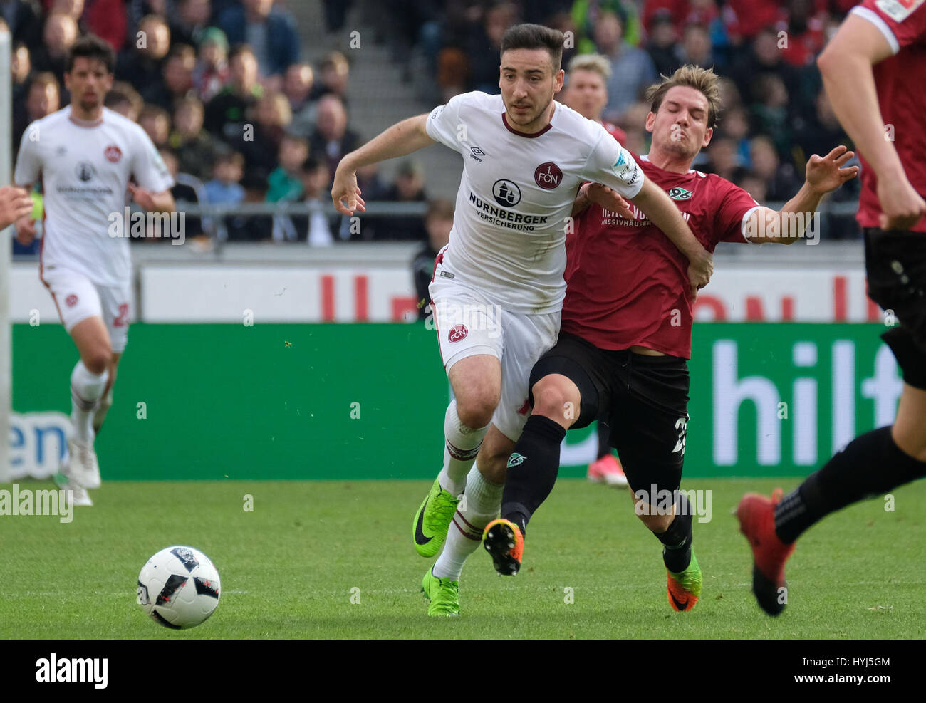 Hanover, Germany. 04th Apr, 2017. Hannover's Oliver Sorg (R) and ...