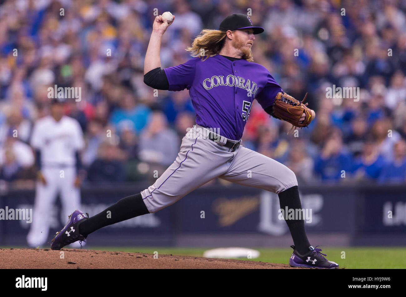 Milwaukee, WI, USA. 03rd Apr, 2017. Colorado Rockies starting pitcher ...