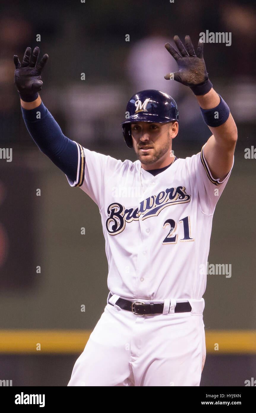 Milwaukee, WI, USA. 03rd Apr, 2017. Milwaukee Brewers third baseman ...