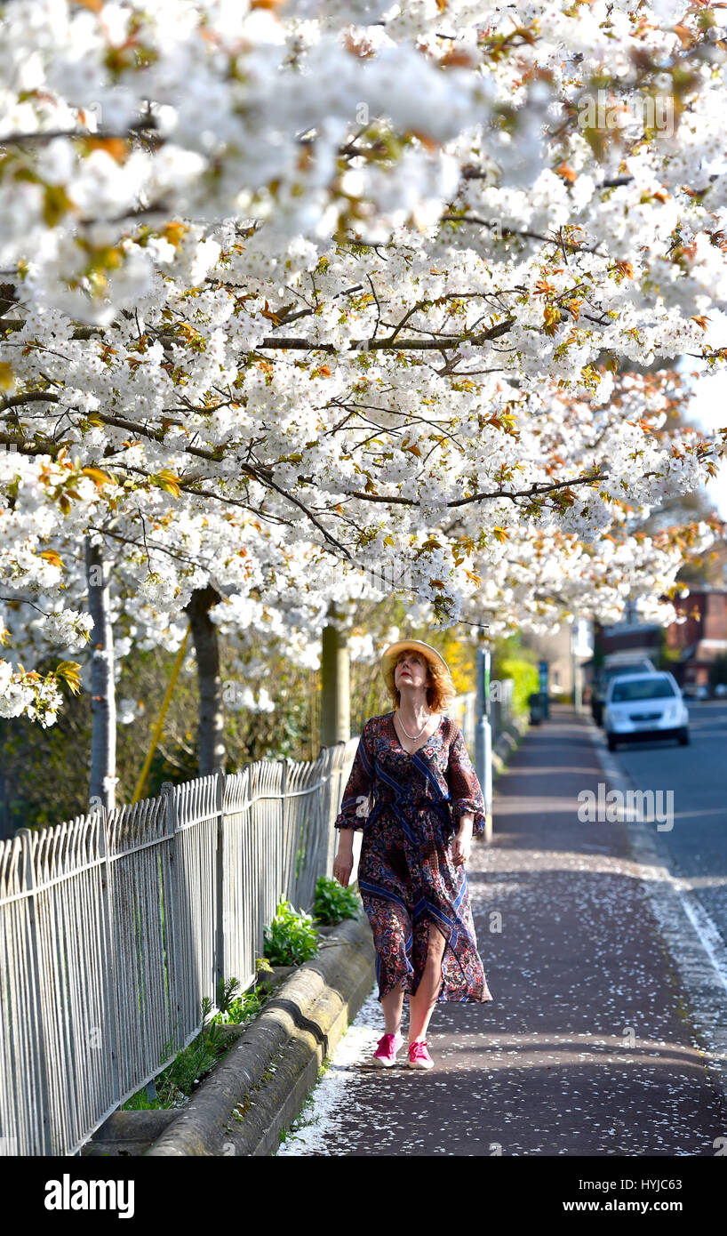 Brighton, UK. 5th Apr, 2017. A woman enjoys the beautiful Spring ...