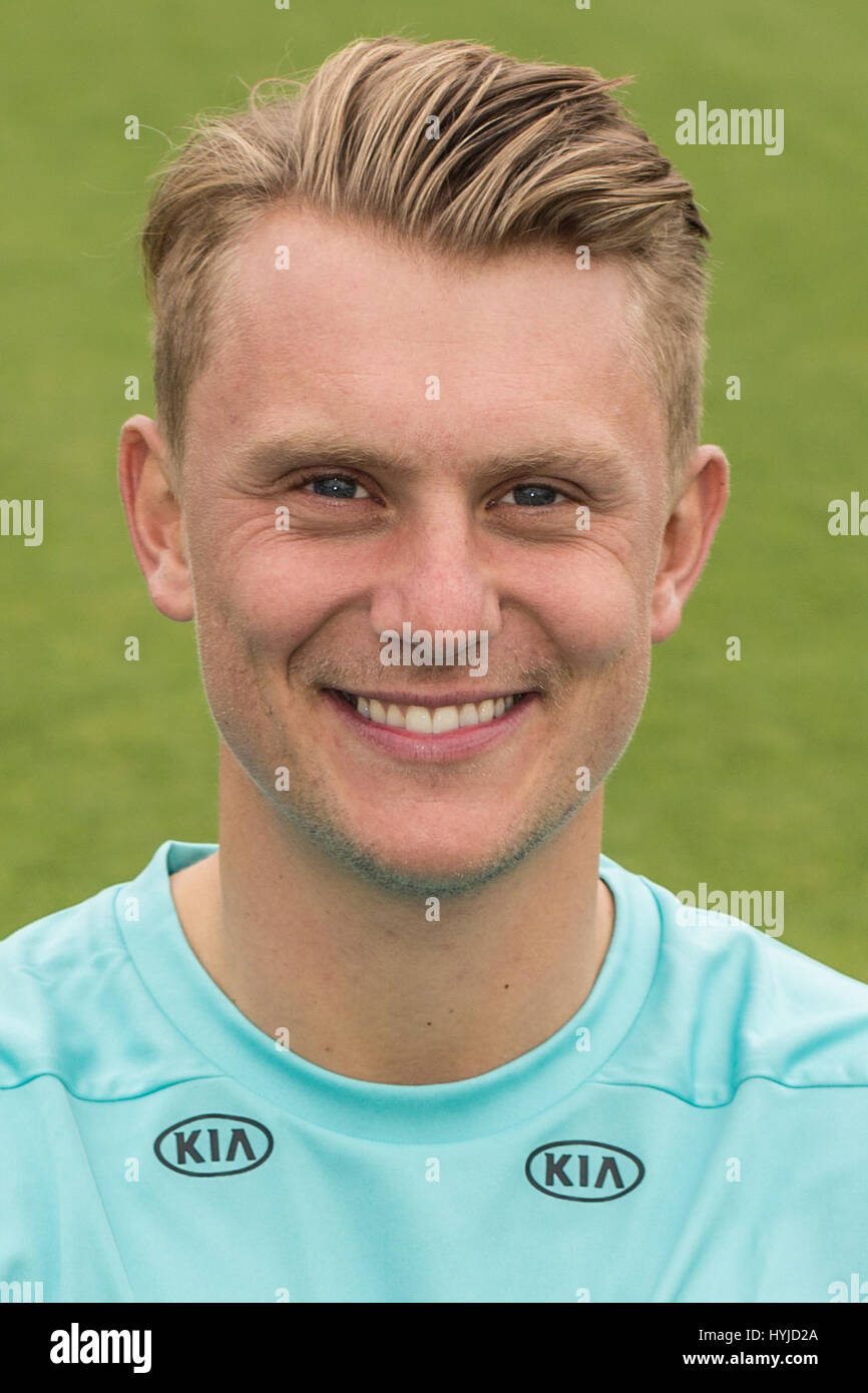 Surrey, UK. 4 April, 2017. Surrey Cricketer Scott Borthwick in the new ...
