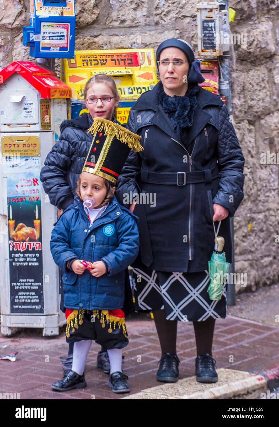 JERUSALEM - MARCH 13 : Ultra Orthodox family during Purim in Mea ...
