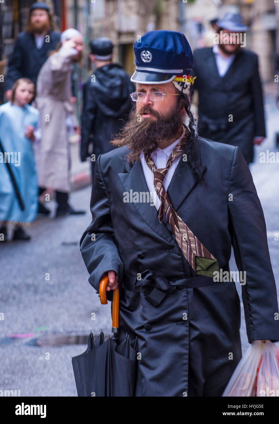 JERUSALEM - MARCH 13 : Ultra Orthodox man during Purim in Mea Shearim ...