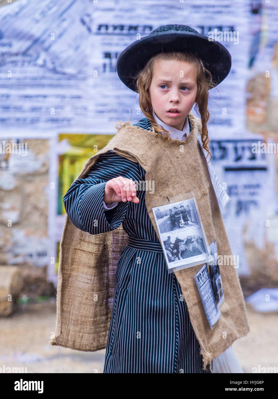 JERUSALEM - MARCH 13 : Ultra Orthodox child during Purim in Mea Shearim ...