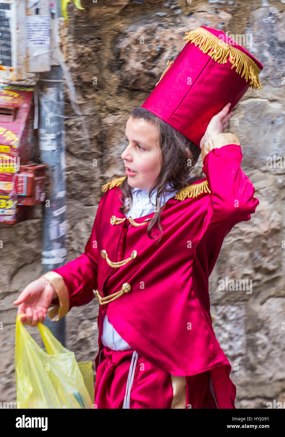 Ultra Orthodox child during Purim in Mea Shearim Jerusalem Stock Photo ...