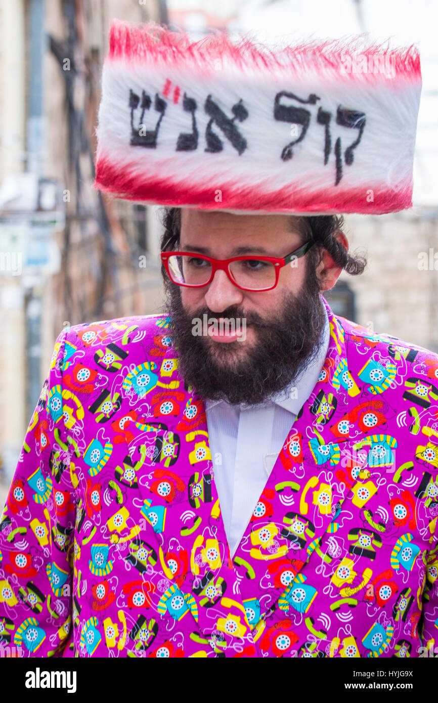 JERUSALEM - MARCH 13 : Ultra Orthodox man during Purim in Mea Shearim ...