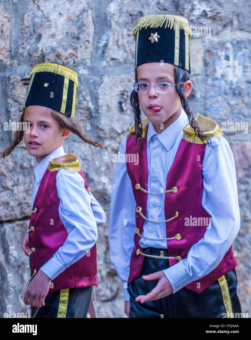 JERUSALEM - MARCH 13 : Ultra Orthodox boys during Purim in Mea Shearim ...
