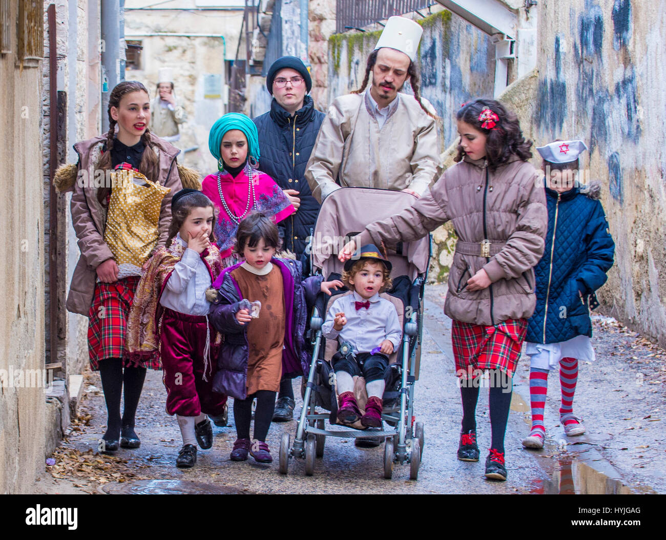 JERUSALEM - MARCH 13 : Ultra Orthodox family during Purim in Mea ...