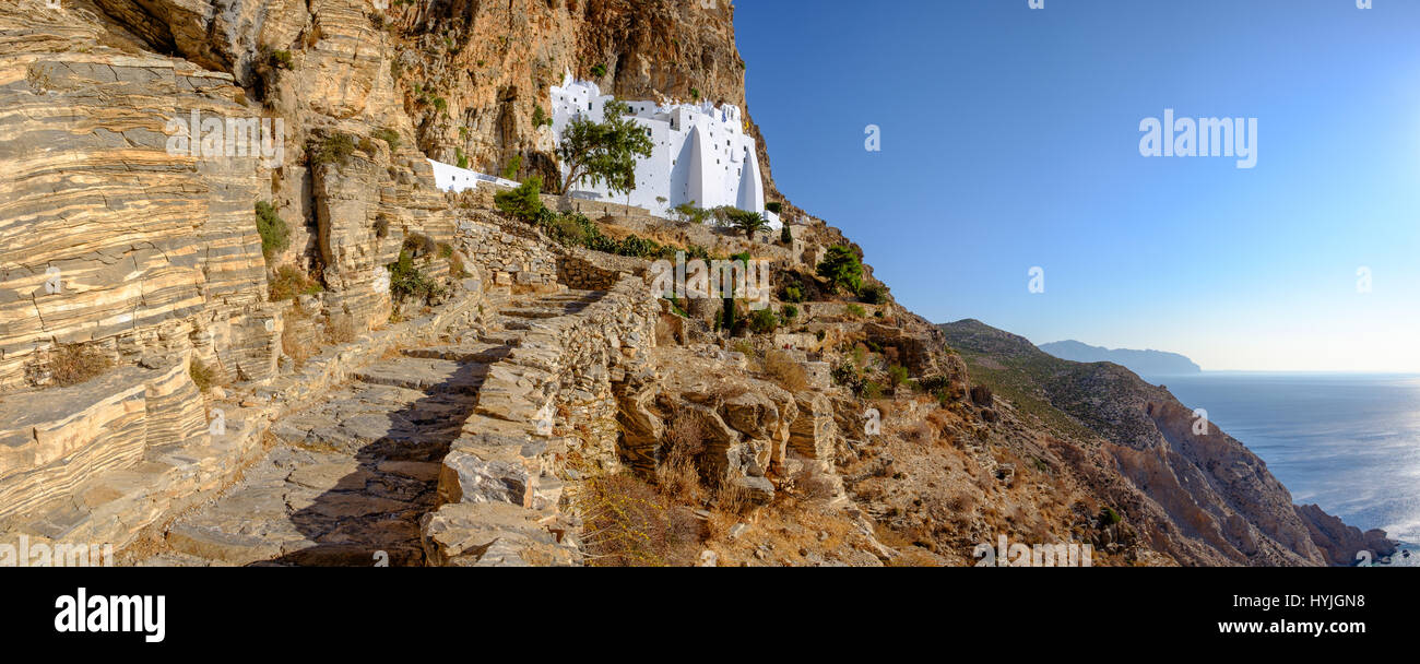 Panoramic view of Panagia Hozoviotissa monastery on Amorgos island ...