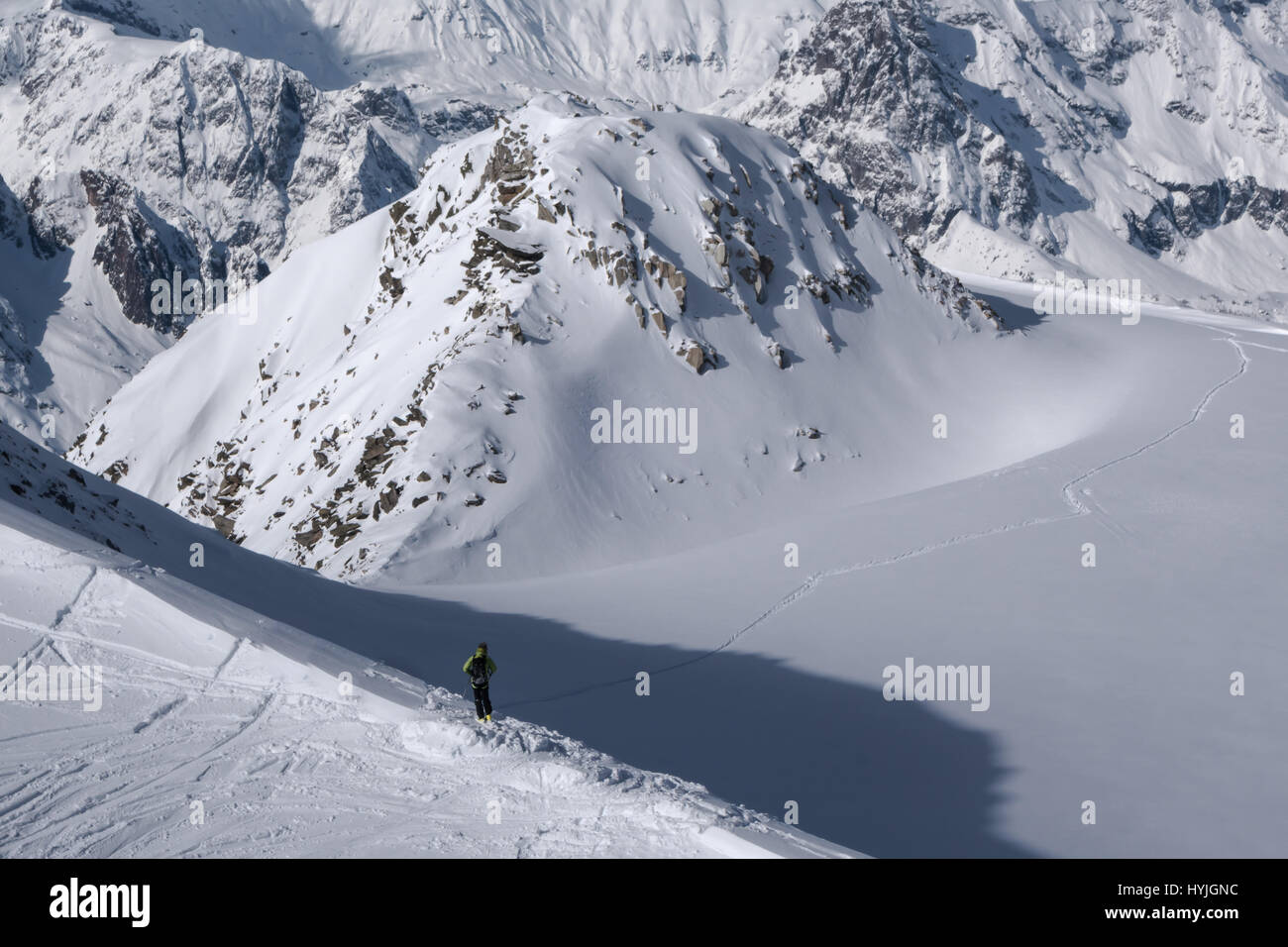 Skier fresh snow looking down hi-res stock photography and images - Alamy