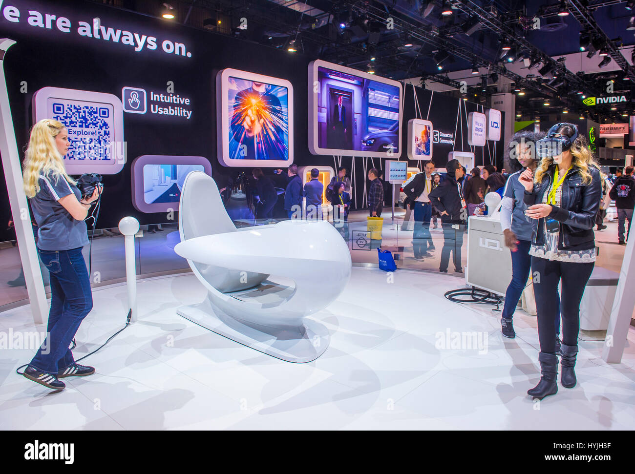 Virtual reality demonstration at the Volkswagen booth at the CES Show ...
