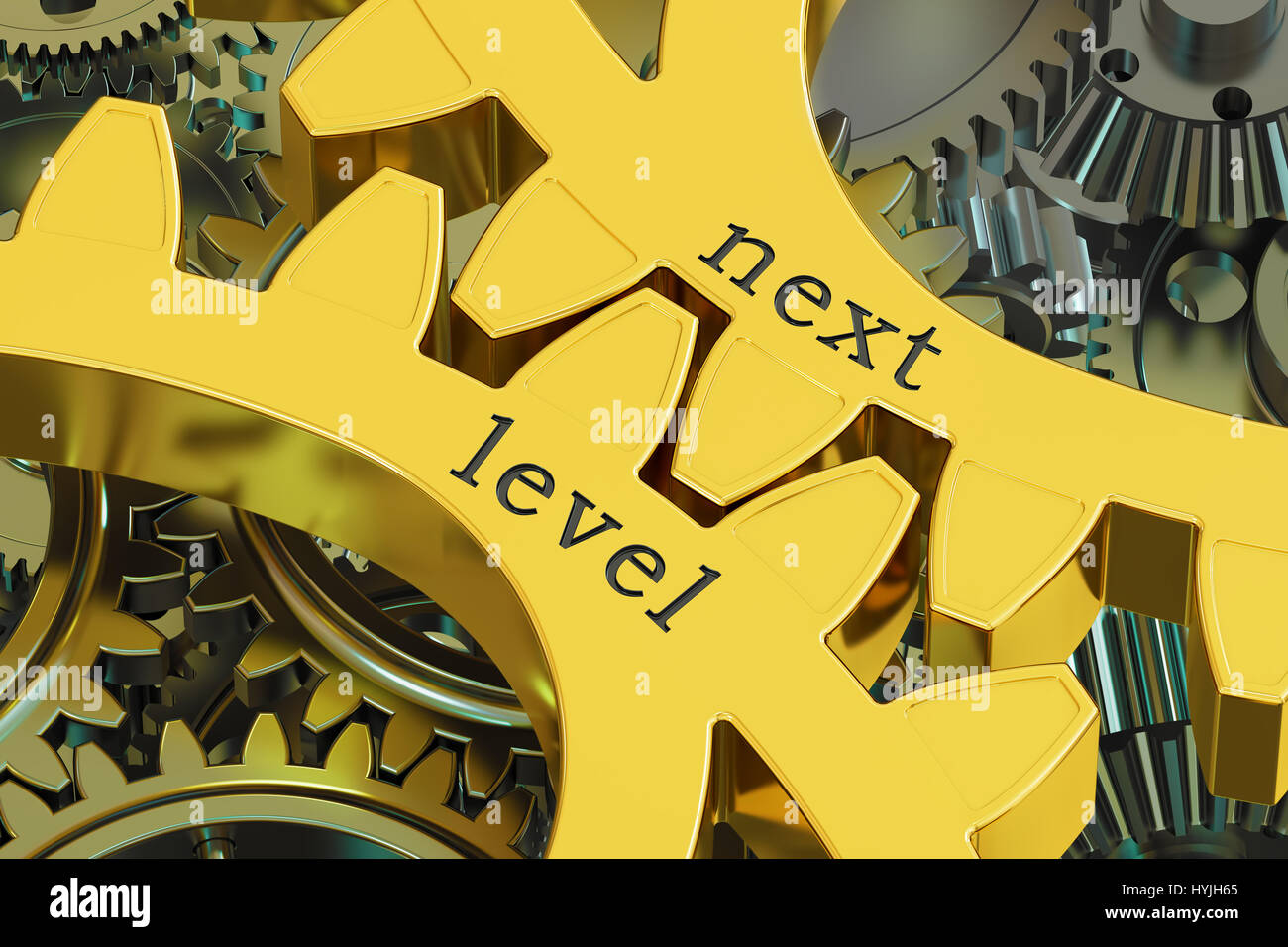 next level concept on the gearwheels, 3D rendering Stock Photo - Alamy
