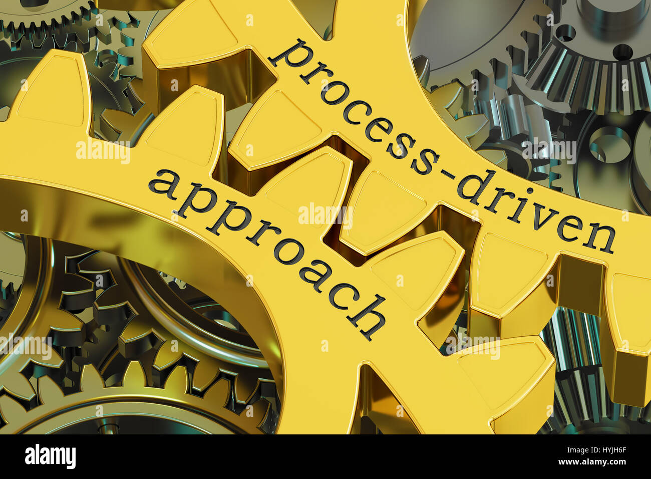 process-driven approach concept on the gearwheels, 3D rendering Stock ...