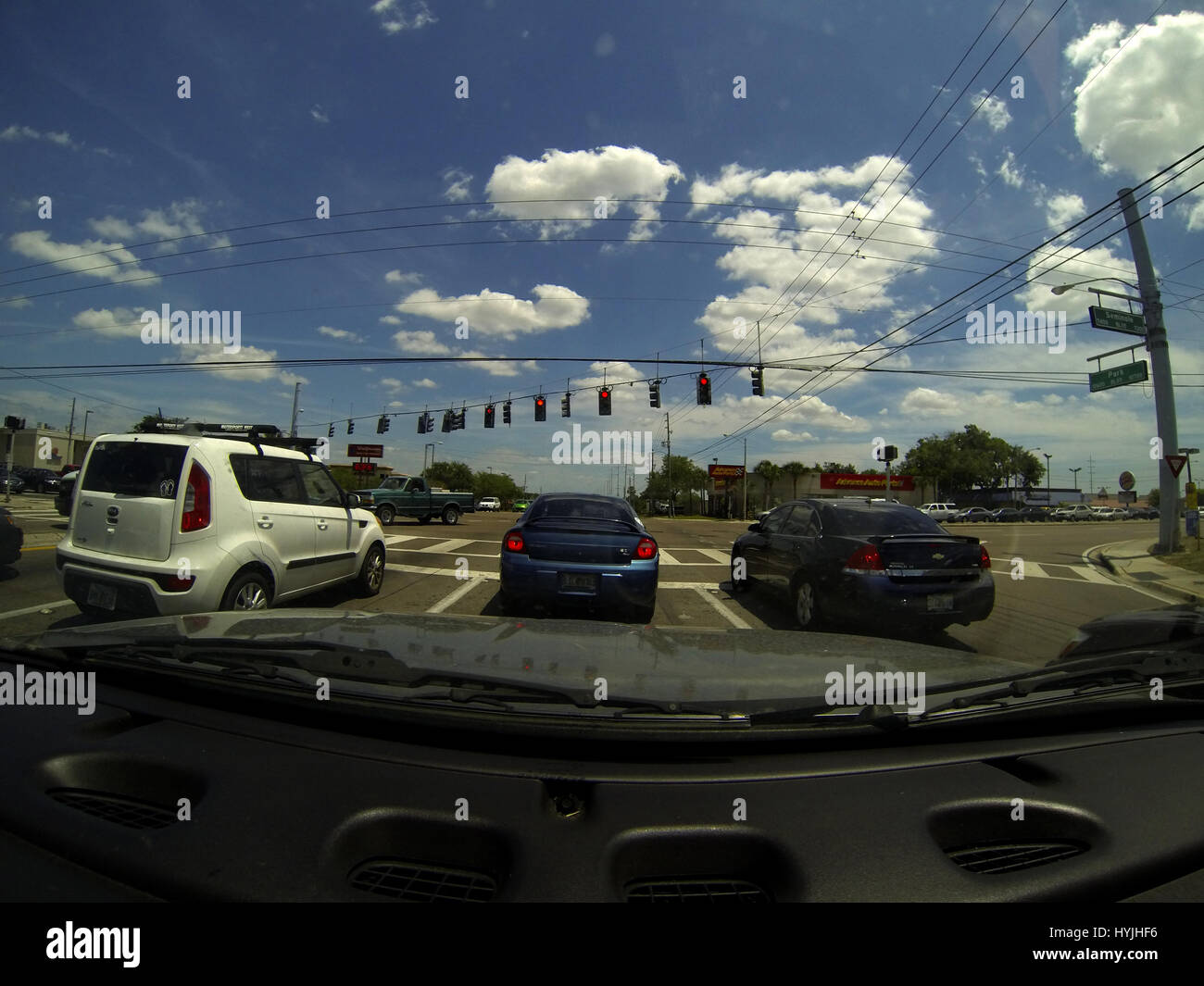 inside looking out jeep window at traffic light Stock Photo - Alamy
