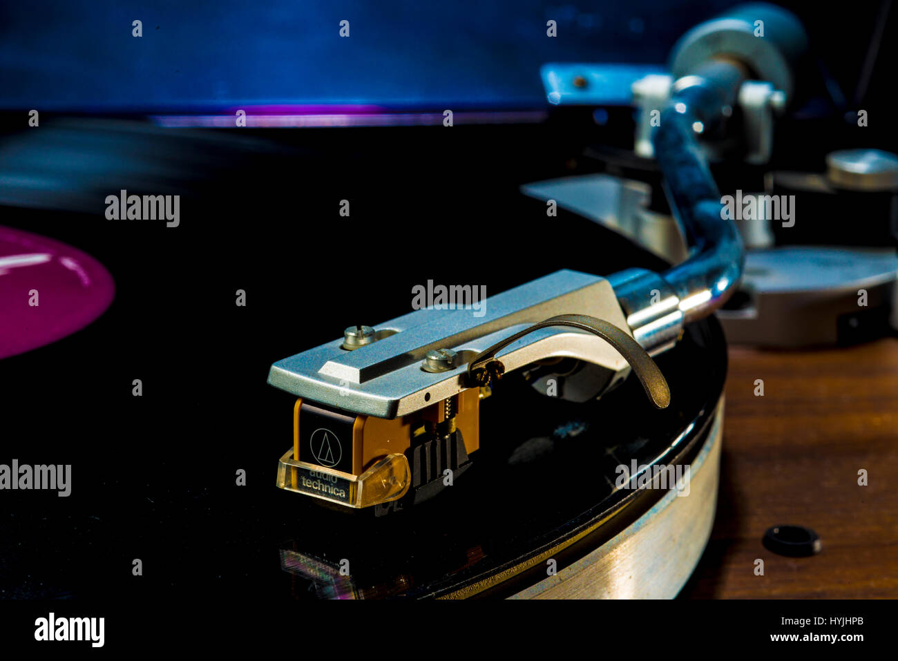 old classic turntable playing record close up Stock Photo - Alamy