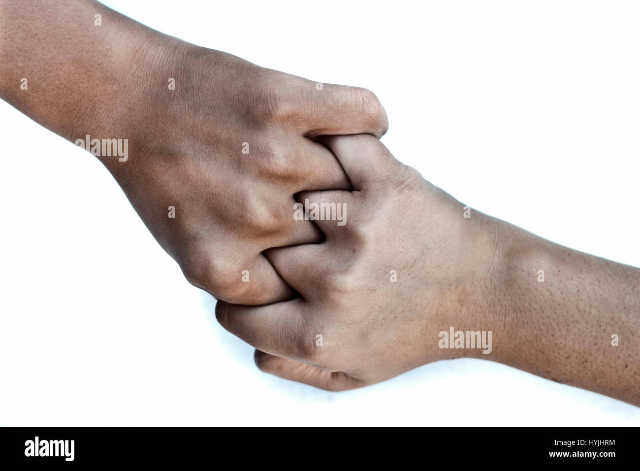 One White and One black Hand isolated on white. Concept of Racism Stock ...