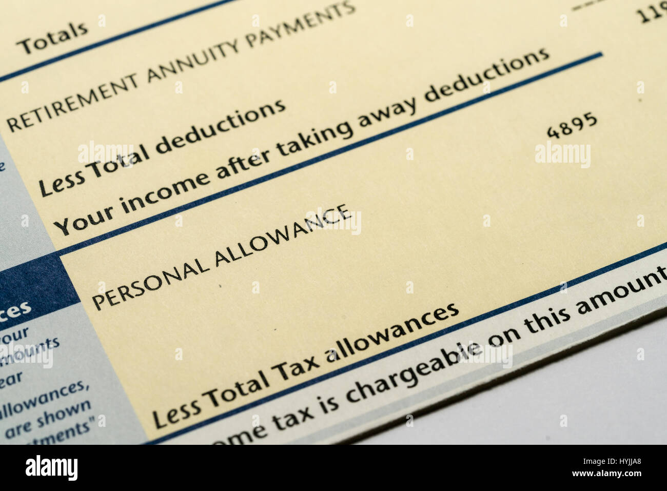Personal income statement showing income and tax figures for UK tax ...