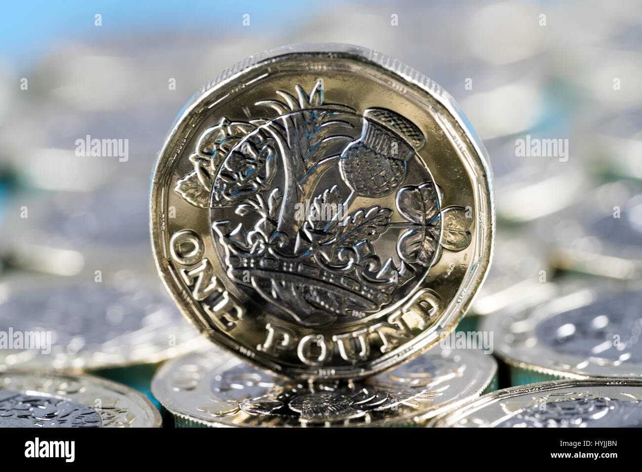 new pound coin introduced in Britain in 2017, front, standing on a ...