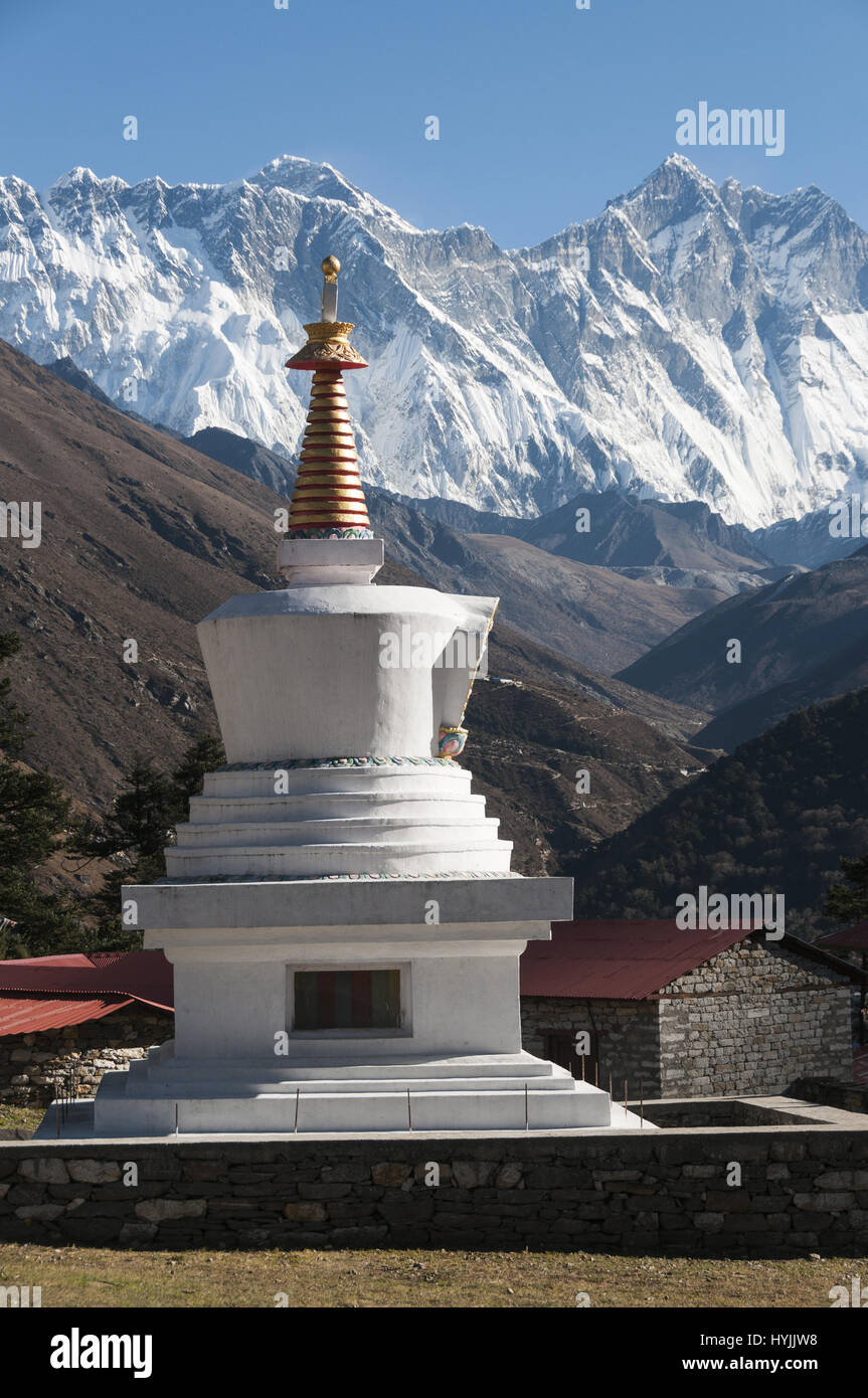 Nepal, Khumbu,Tengboche Monastery, Chorten with Mt Everest and Lhotse ...